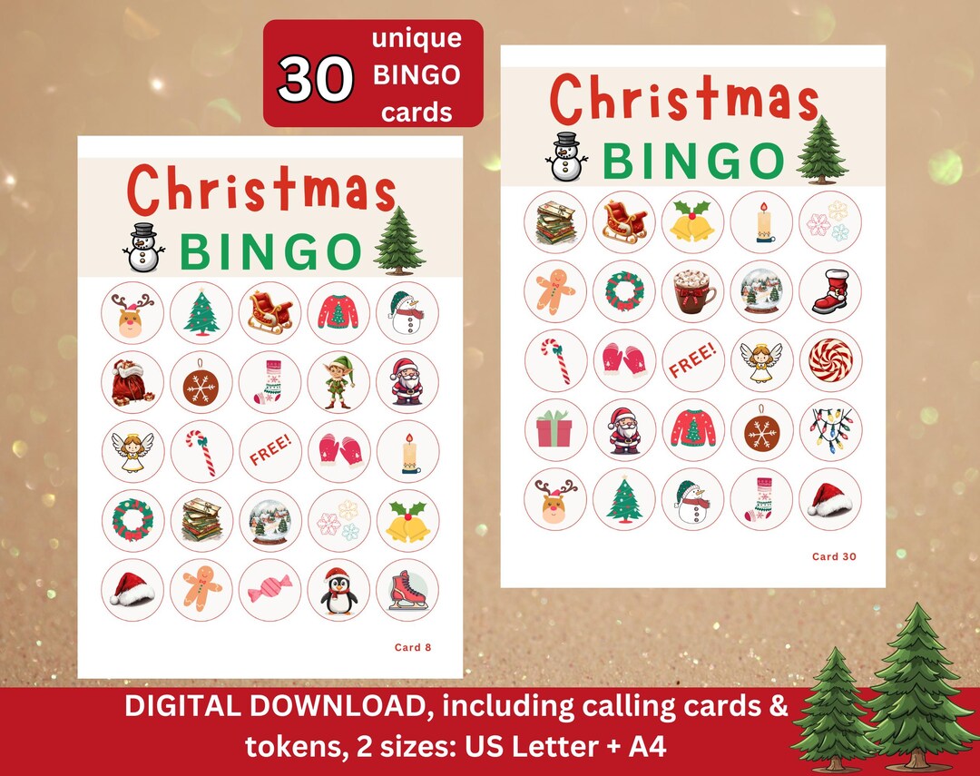 Printable Christmas Bingo, 30 Unique Bingo Cards, Family Christmas ...