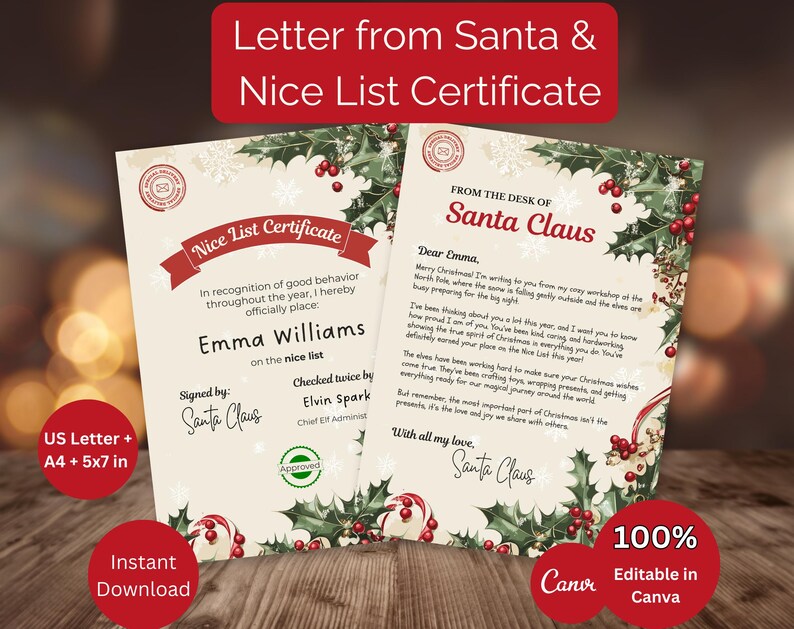 Letter From Santa, Nice List Certificate, Personalized Santa Letter ...