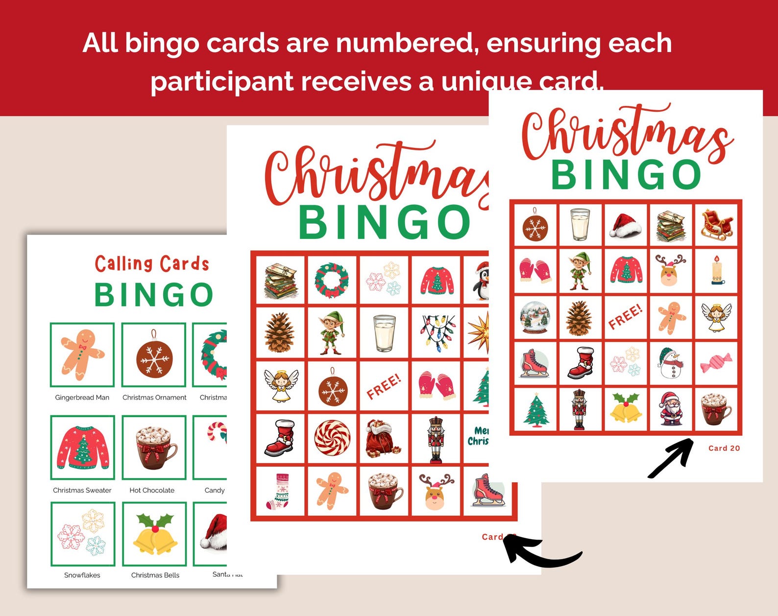 Printable Christmas Bingo, 30 Unique Bingo Cards, Family Christmas ...