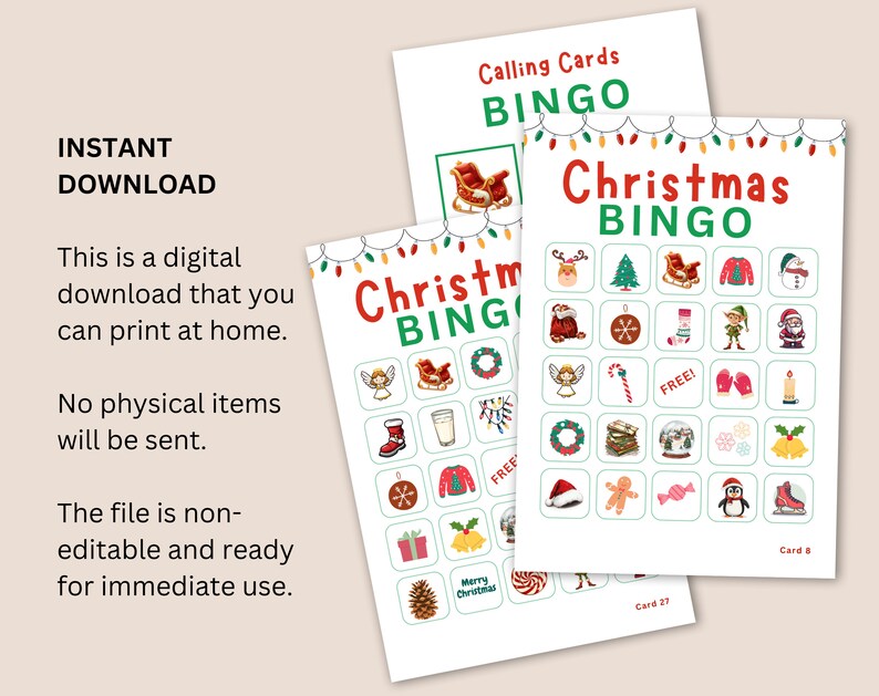 Christmas Bingo, 30 Unique Bingo Cards, Christmas Party Games, Xmas ...