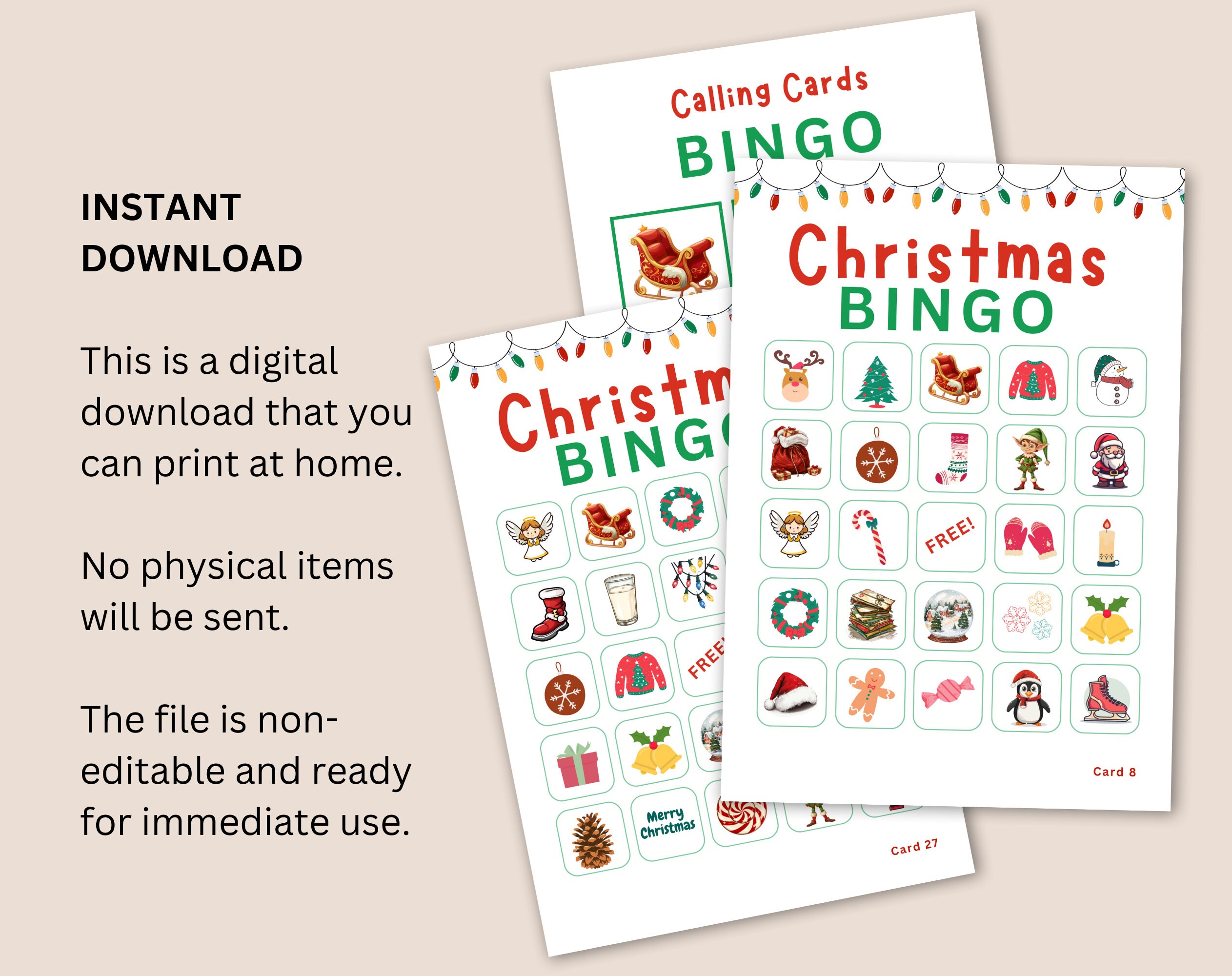 Christmas Bingo, 30 Unique Bingo Cards, Christmas Party Games, Xmas ...