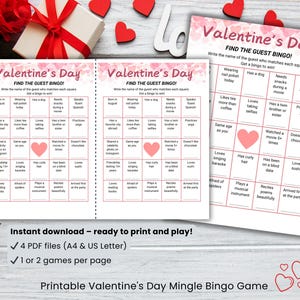 Valentines Day Mix and Mingle Bingo, Find the Guest Bingo, Valentine ...
