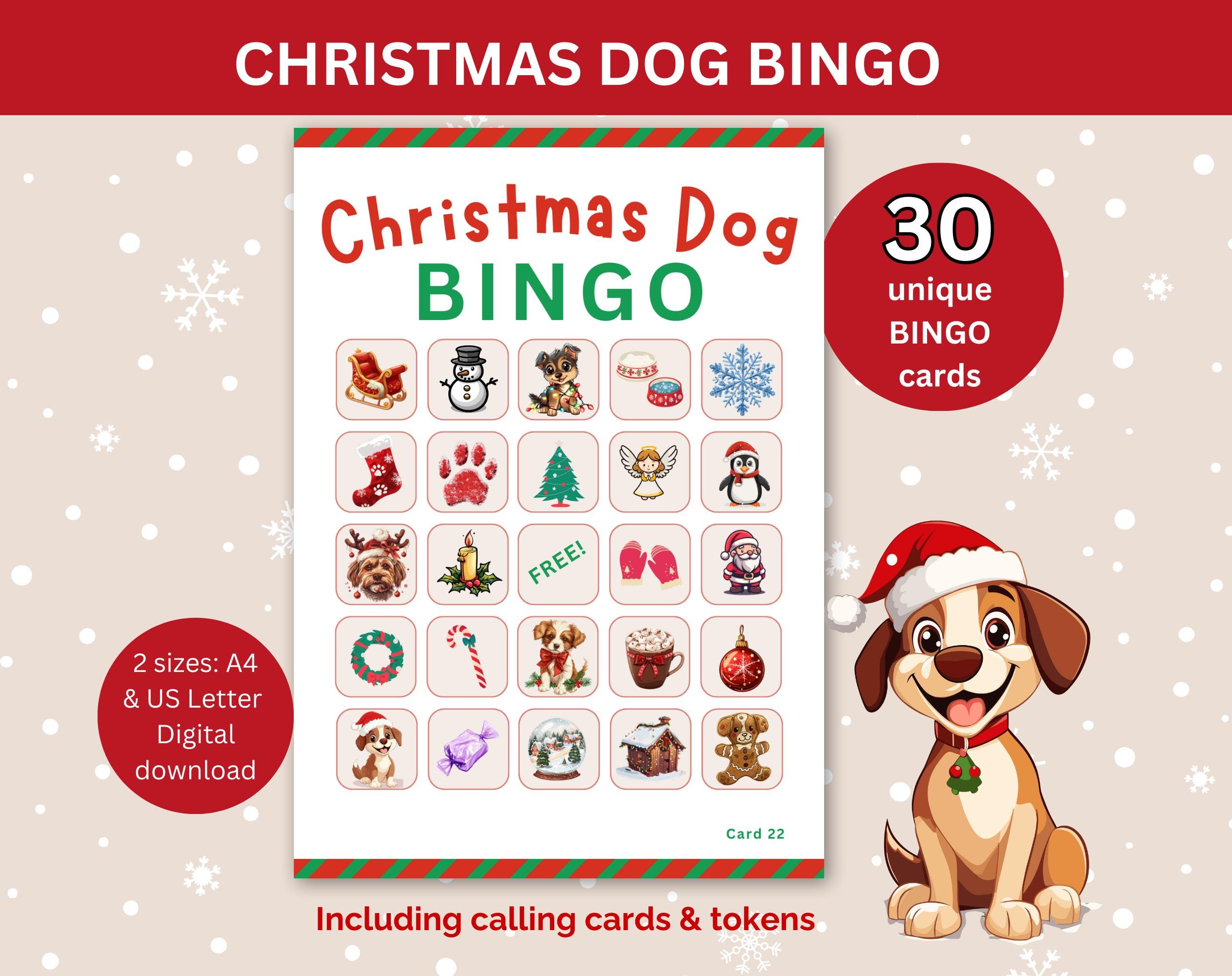 Christmas Dog Bingo, 30 Unique Bingo Cards PDF, Dog Bingo Printable ...
