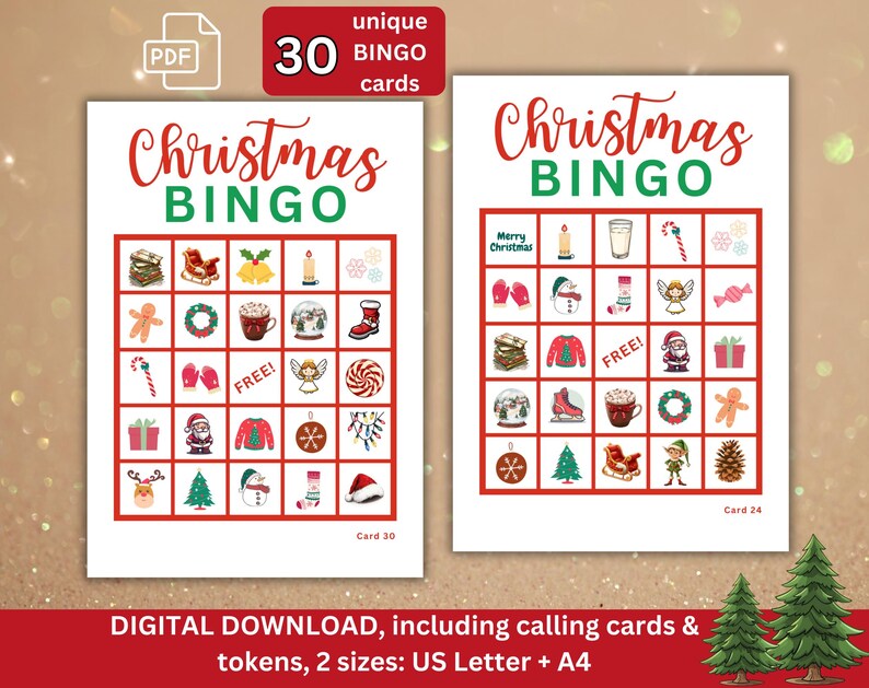 Printable Christmas Bingo, 30 Unique Bingo Cards, Family Christmas ...