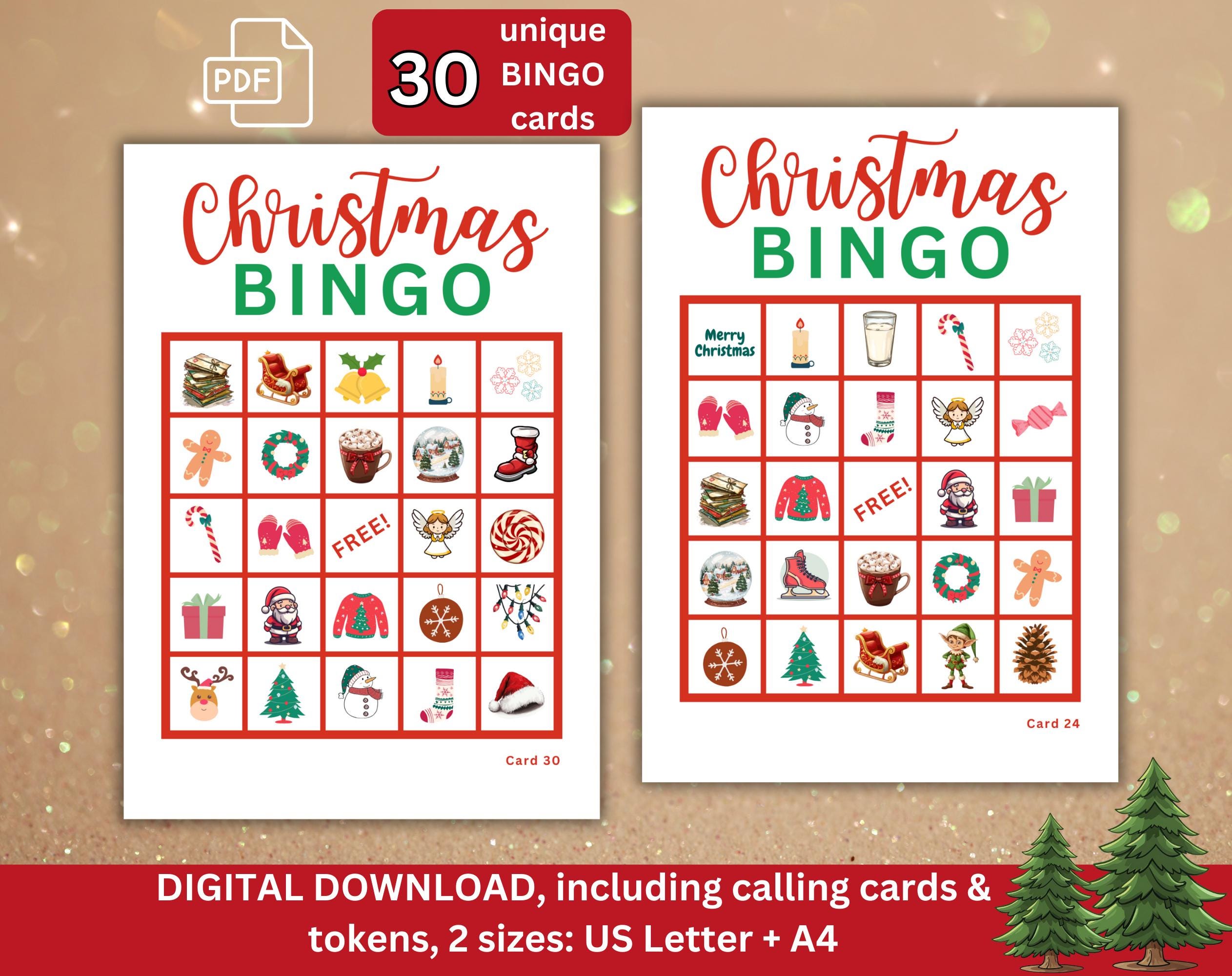 Printable Christmas Bingo, 30 Unique Bingo Cards, Family Christmas ...