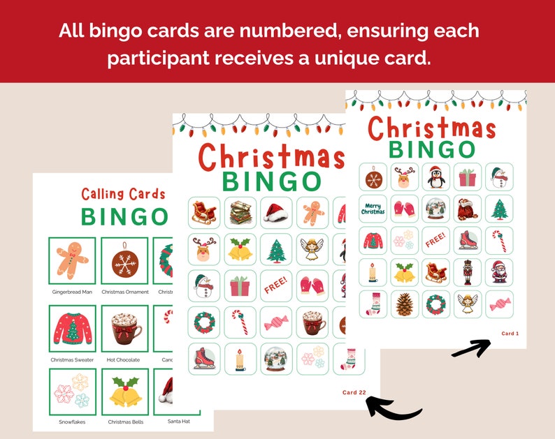 Christmas Bingo, 30 Unique Bingo Cards, Christmas Party Games, Xmas ...