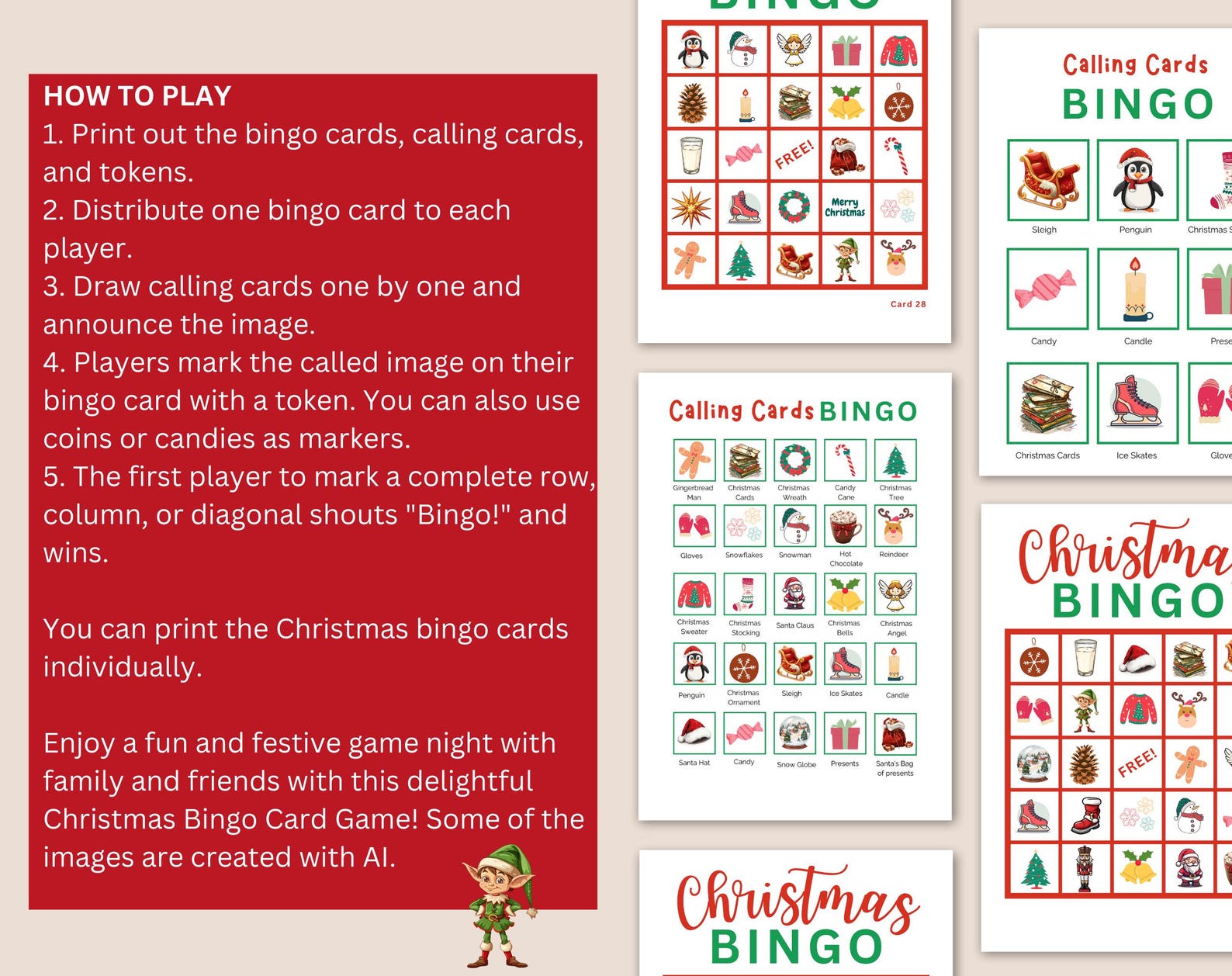 Printable Christmas Bingo, 30 Unique Bingo Cards, Family Christmas ...