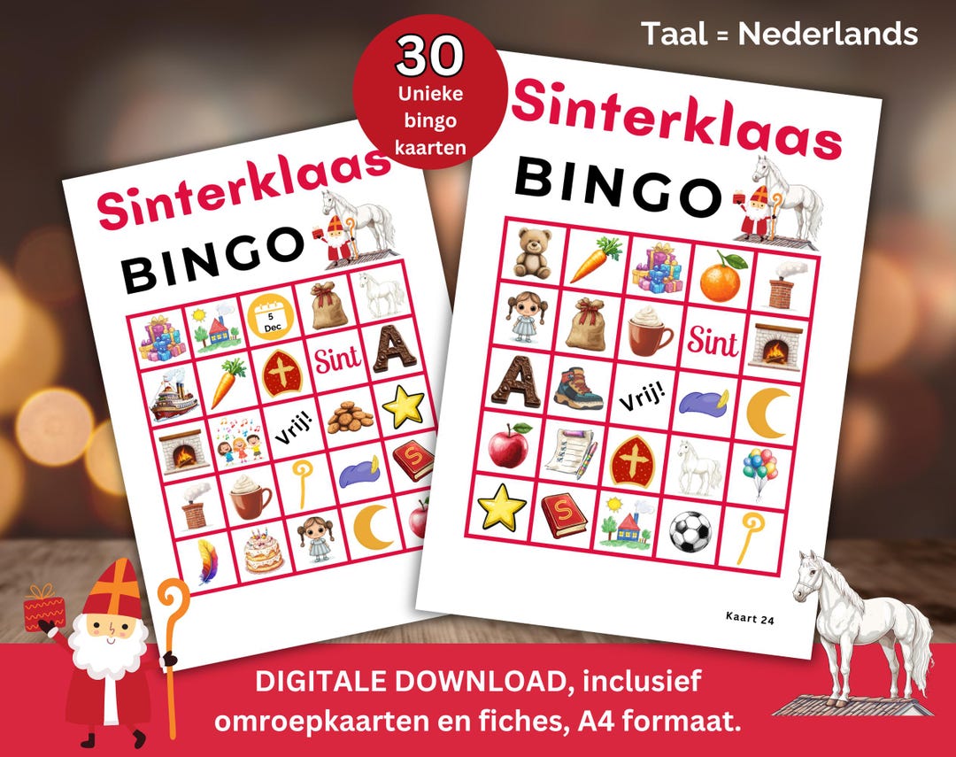 Sinterklaas Bingo, 30 Bingo Cards, Sinterklaas and Piet Dutch, Gift ...
