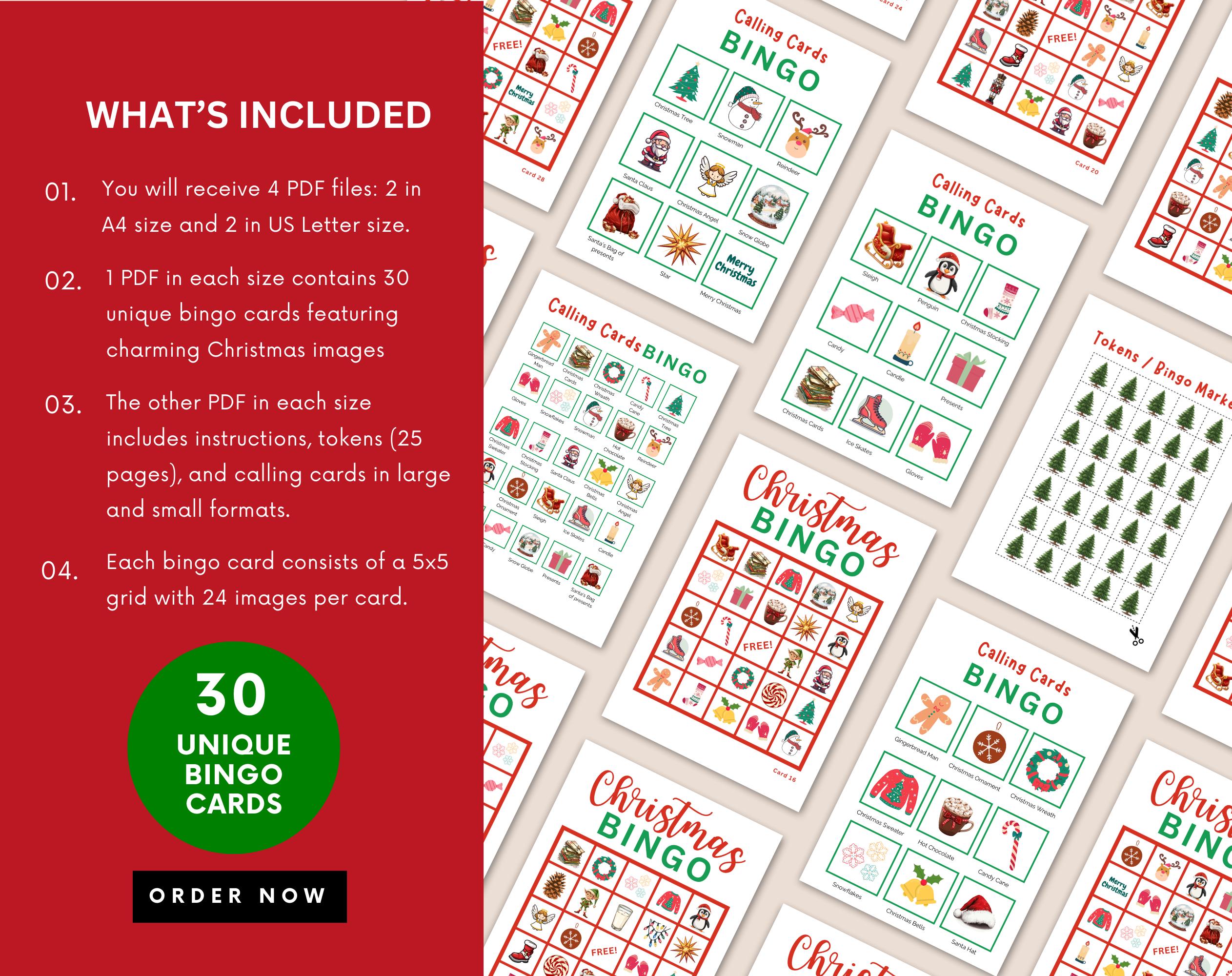 Printable Christmas Bingo, 30 Unique Bingo Cards, Family Christmas ...