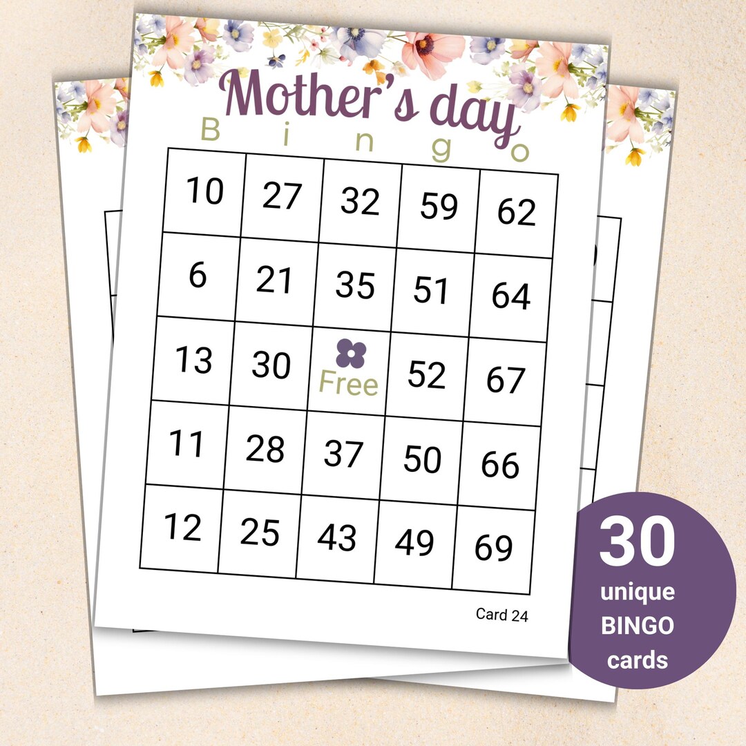 Mothers Day Bingo Cards, 30 Printable Number Game for Mother’s Day, Mom ...