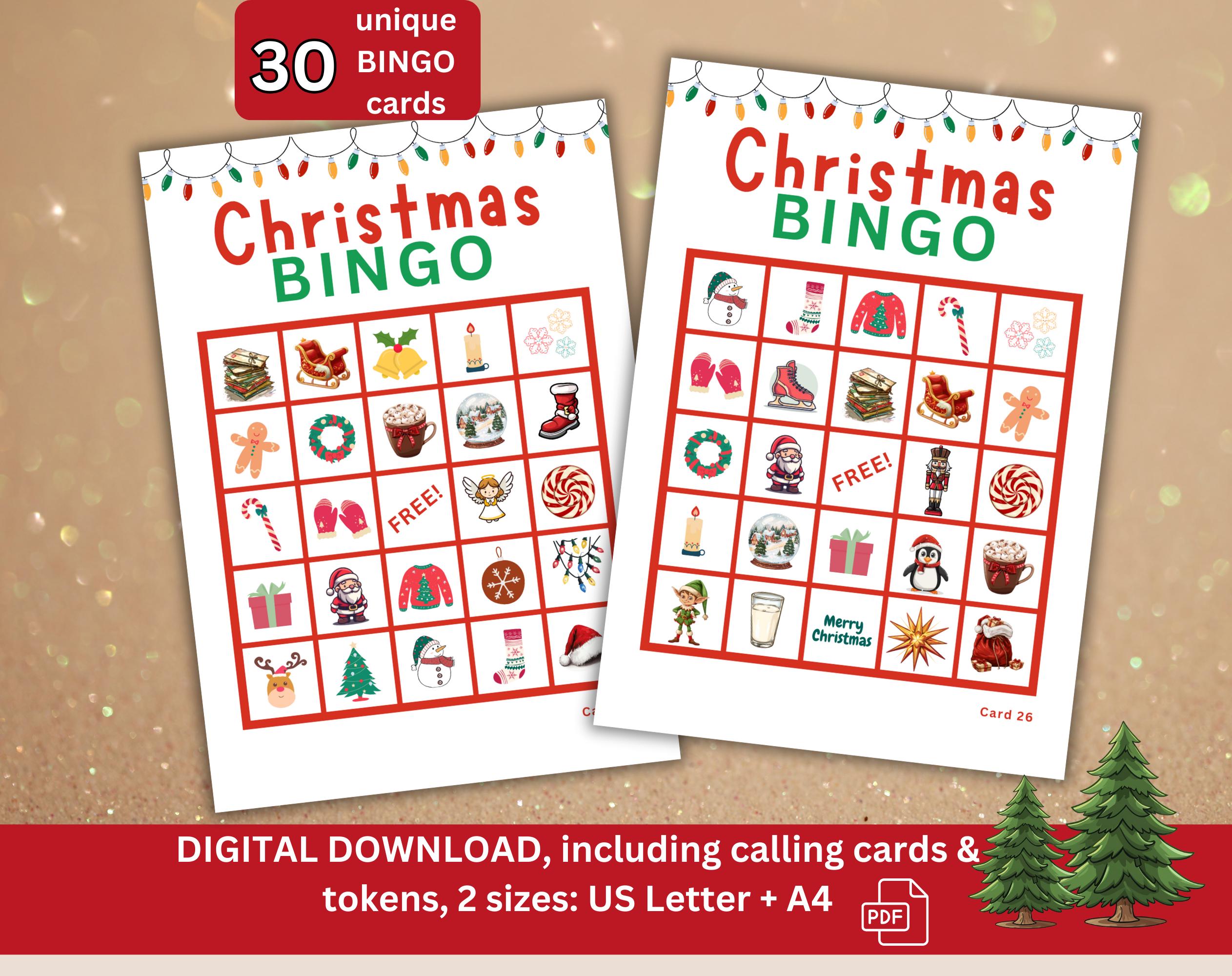 Printable Christmas Bingo, 30 Unique Bingo Cards, Family Christmas ...