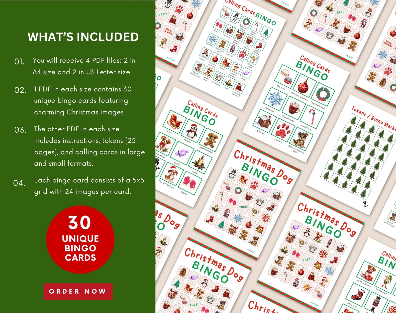 Christmas Dog Bingo, 30 Unique Bingo Cards PDF, Dog Bingo Printable ...