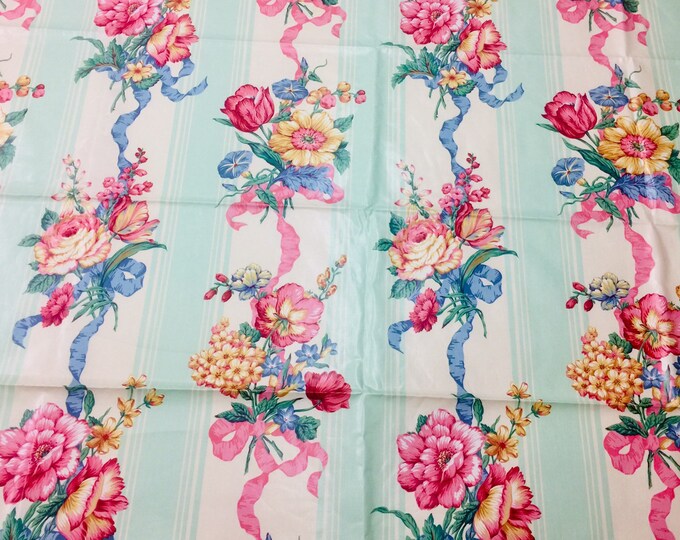 RARE 1980s Mario Buatta for Fabriyaz Aqua Floral Stripe Chintz 1 OR 2 ...