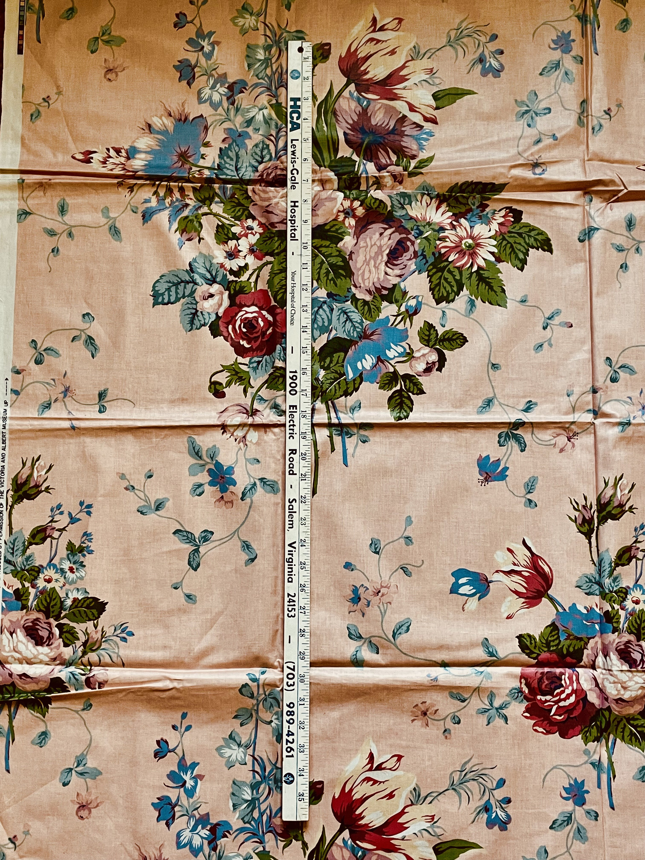 Vintage Jay Yang for Fabriyaz Peach-pink OR Charcoal Floral Chintz ...