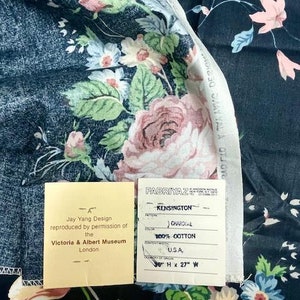 Vintage Jay Yang for Fabriyaz Peach-pink OR Charcoal Floral Chintz ...