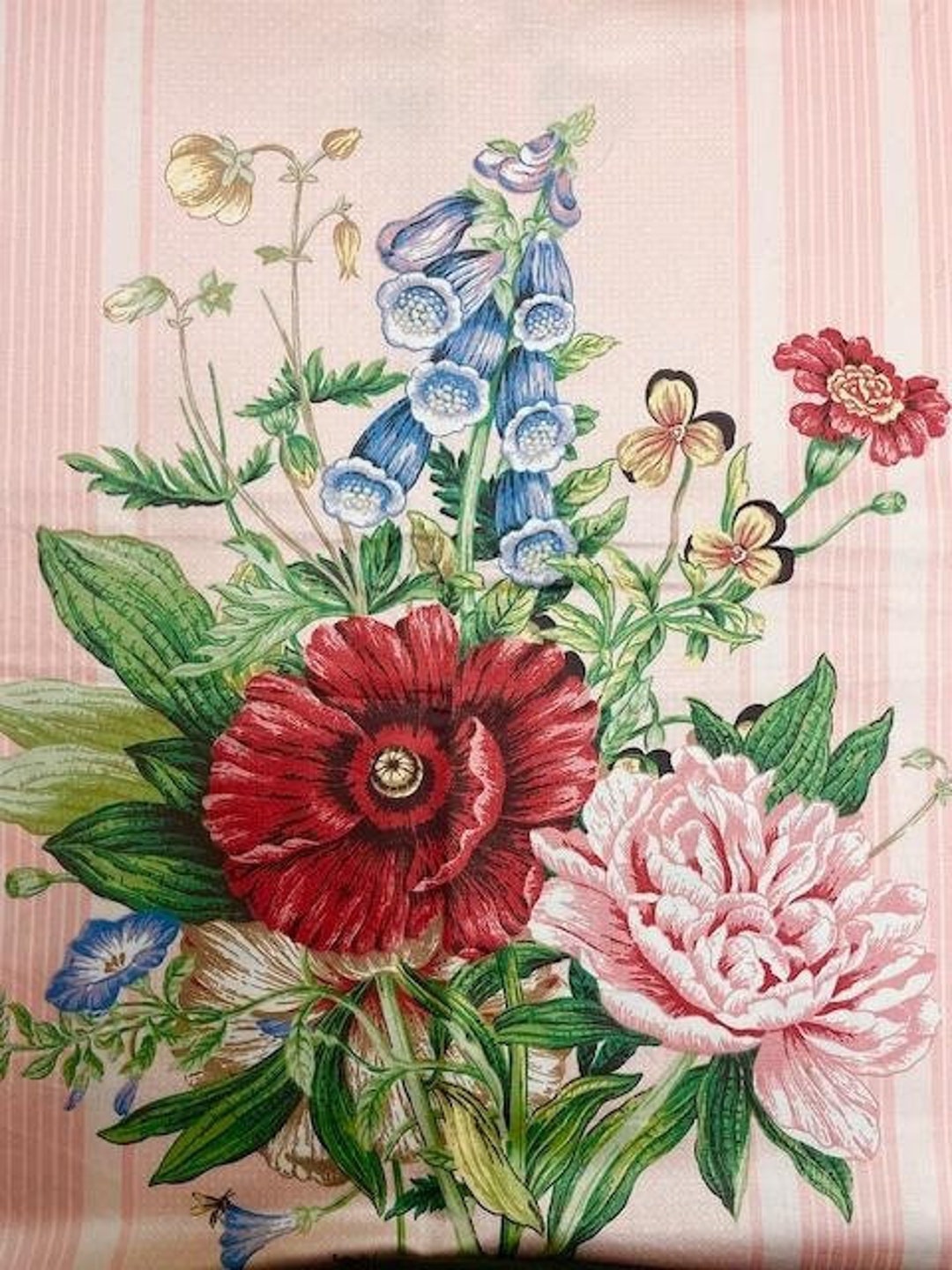 RARE Jay Yang gabriel Silky Sateen Romantic Striped Floral Decorating Fabric & Sample AND 2nd ...