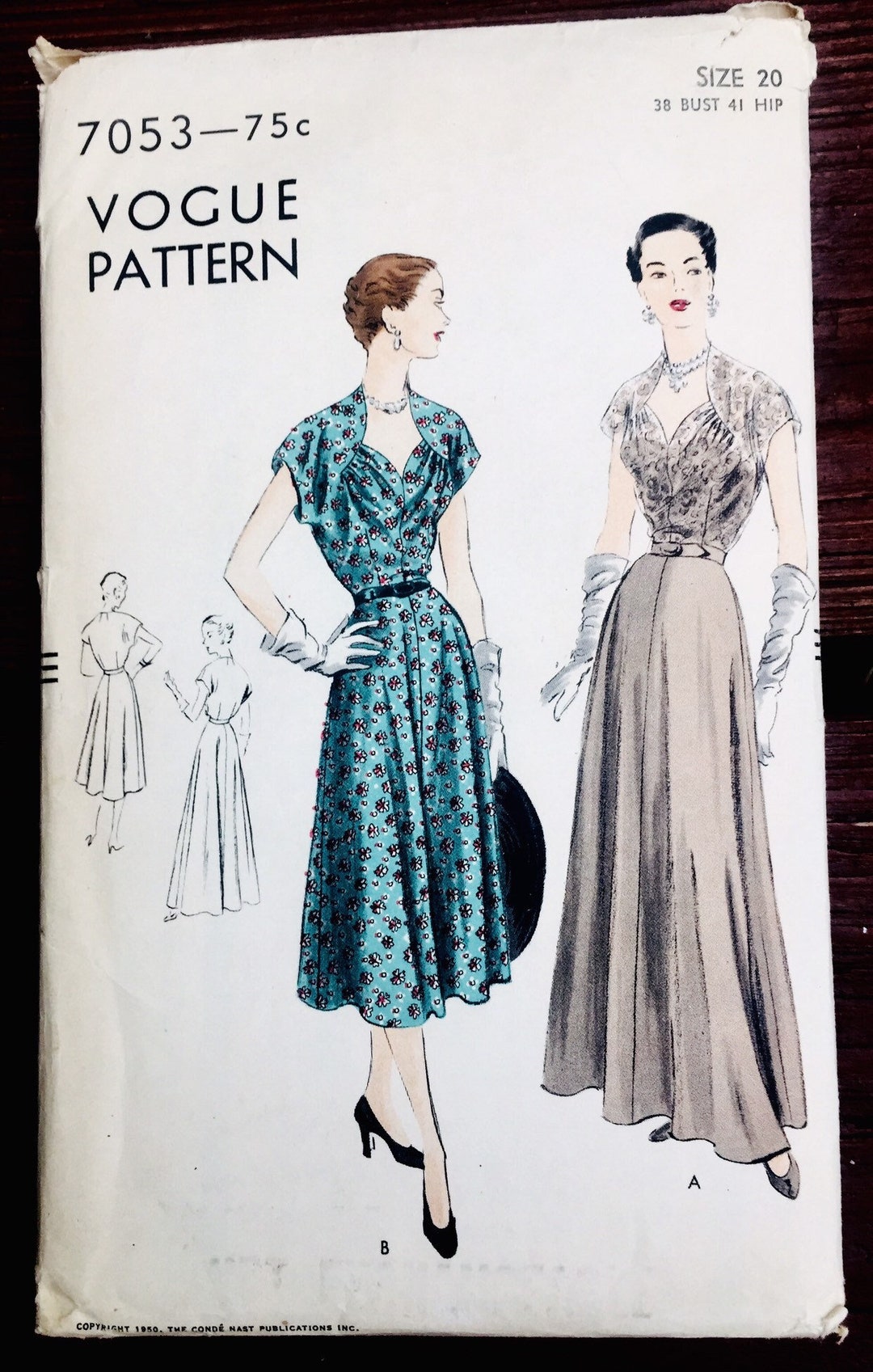 Original 1950s Vogue Pattern One Piece Dress No. 7053 Size 20 Bust 38 ...