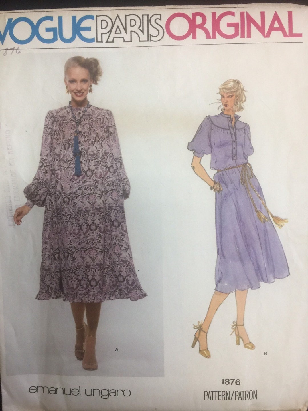 1970s Vogue Paris Original Emanuel Ungaro Dress NO. 1876 Size 10 Bust ...