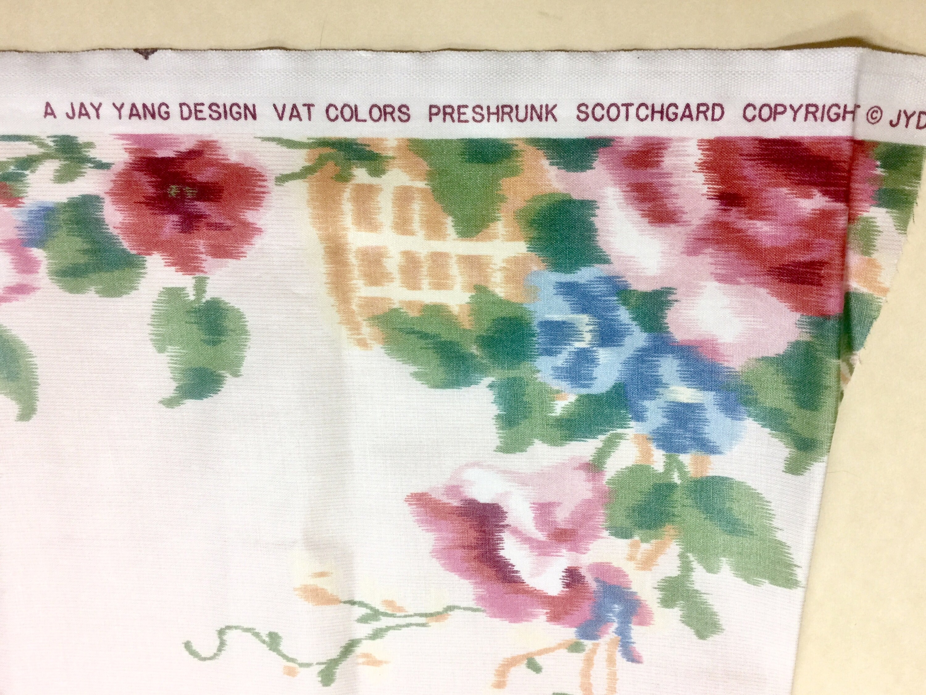 RARE Jay Yang Chintz Romantic Basket of Flowers in a Faux Warp Print ...