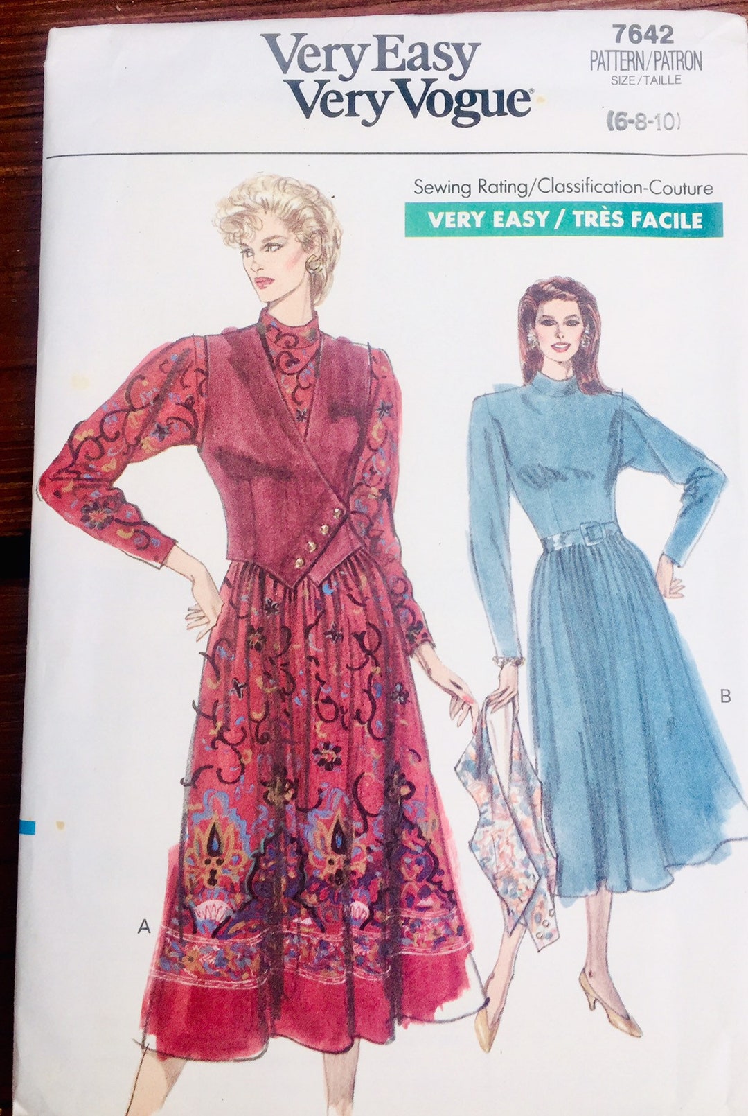 80s Vogue Dress and Vest Pattern 7642 (size 6-8-10) - Etsy