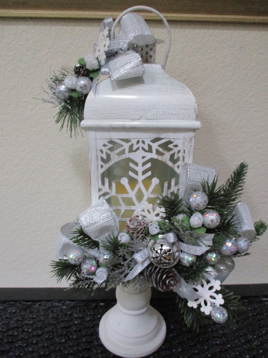 White Snowflake Lantern With Silver Bell, Silver Snowflake, Silver ...
