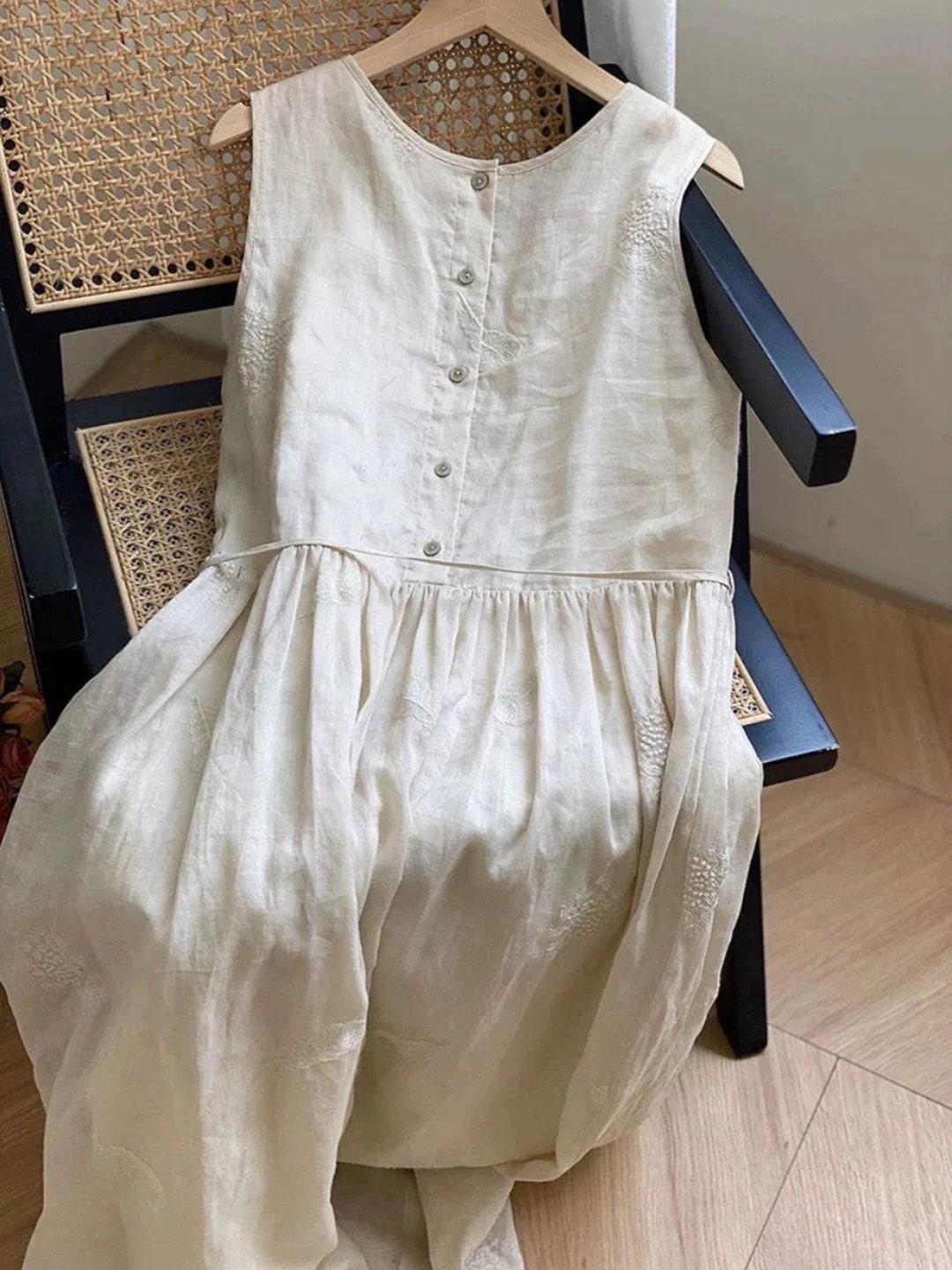 Cream Linen Maxi Dress With Belt: Sustainable Summer Fashion - Etsy