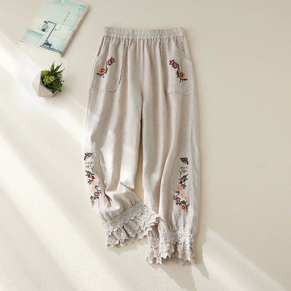 Embroidered Pants Women - Etsy