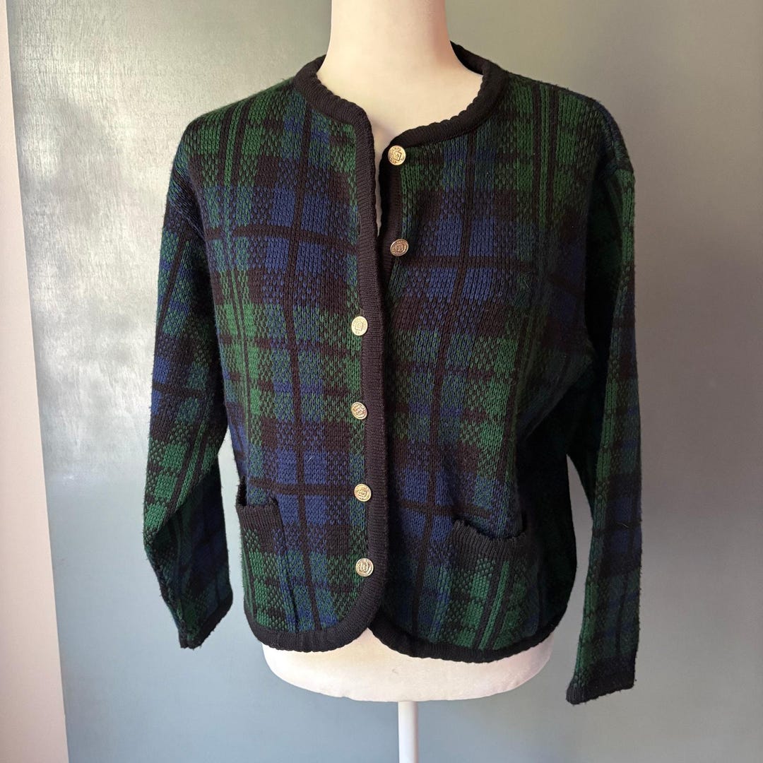 Vintage TALLY HO Women's Med Green Blue Plaid Tartan Wool Blend ...