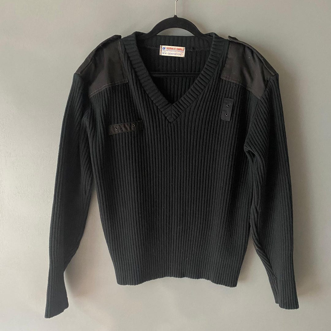 Vintage HORACE SMALL Men's L Black Sweater Knit Military Wool Tactical ...
