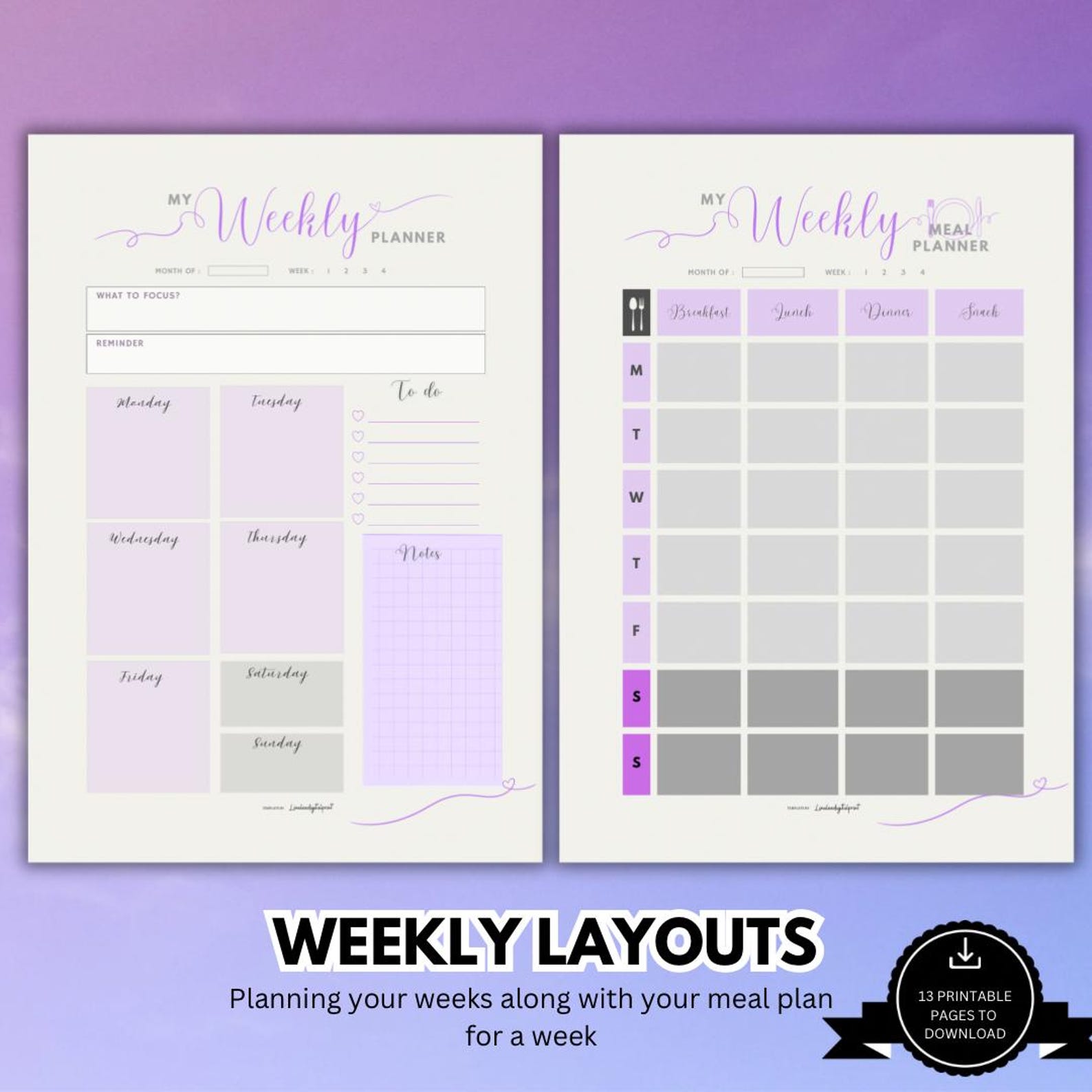 My Purplelish Planner PURPLE Digital Printable Note Checklist Personal ...