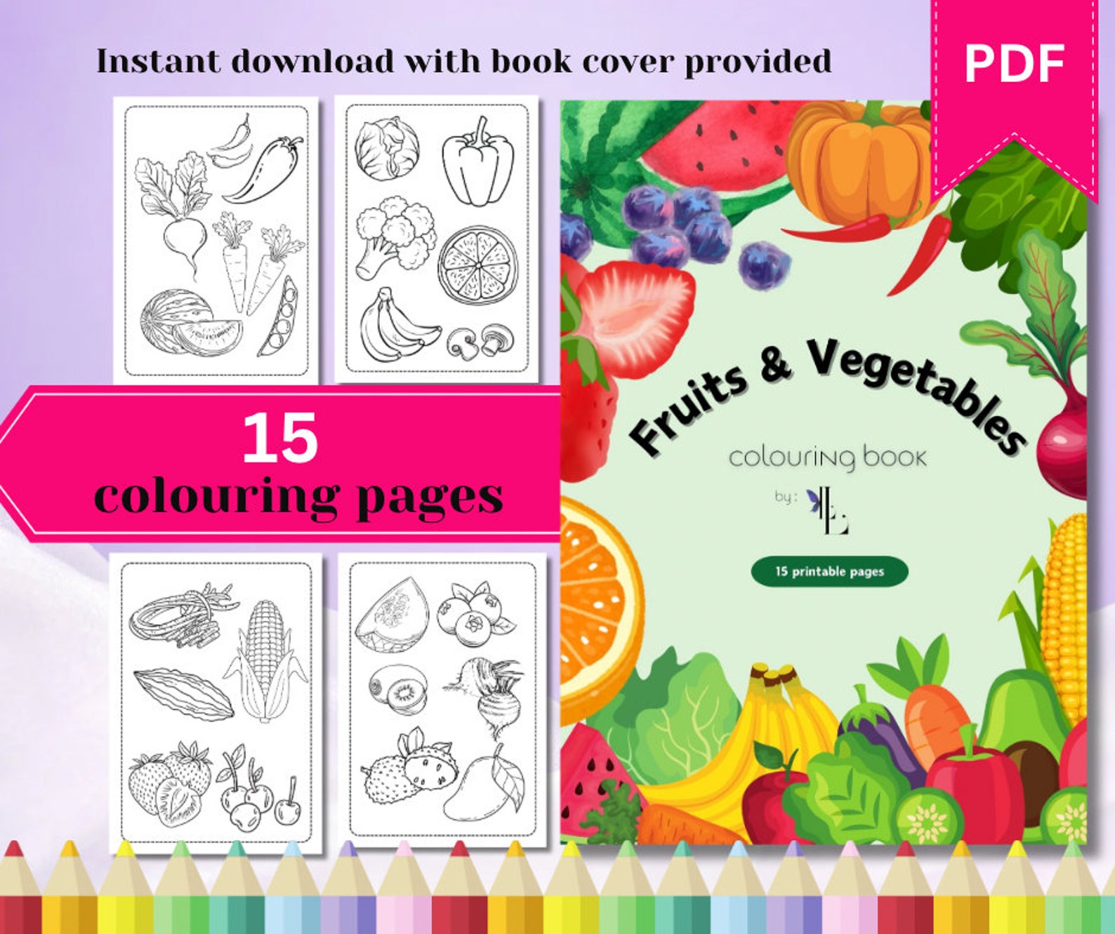 Fruits & Vegetables Theme Colouring Book Printable PDF - Etsy