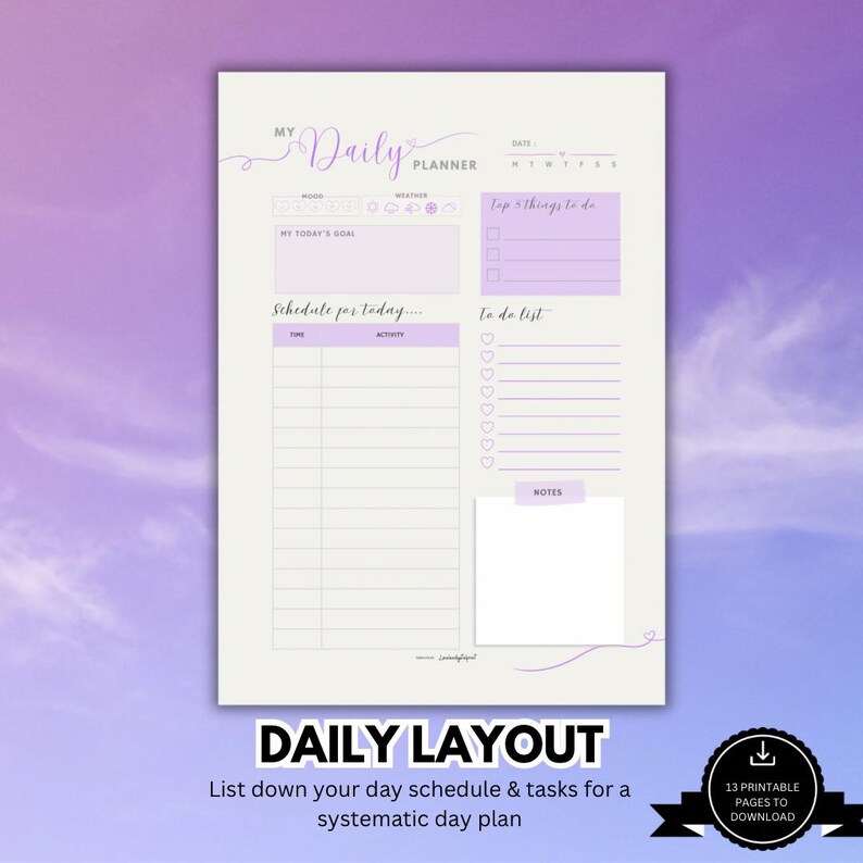 My Purplelish Planner PURPLE Digital Printable Note Checklist Personal ...