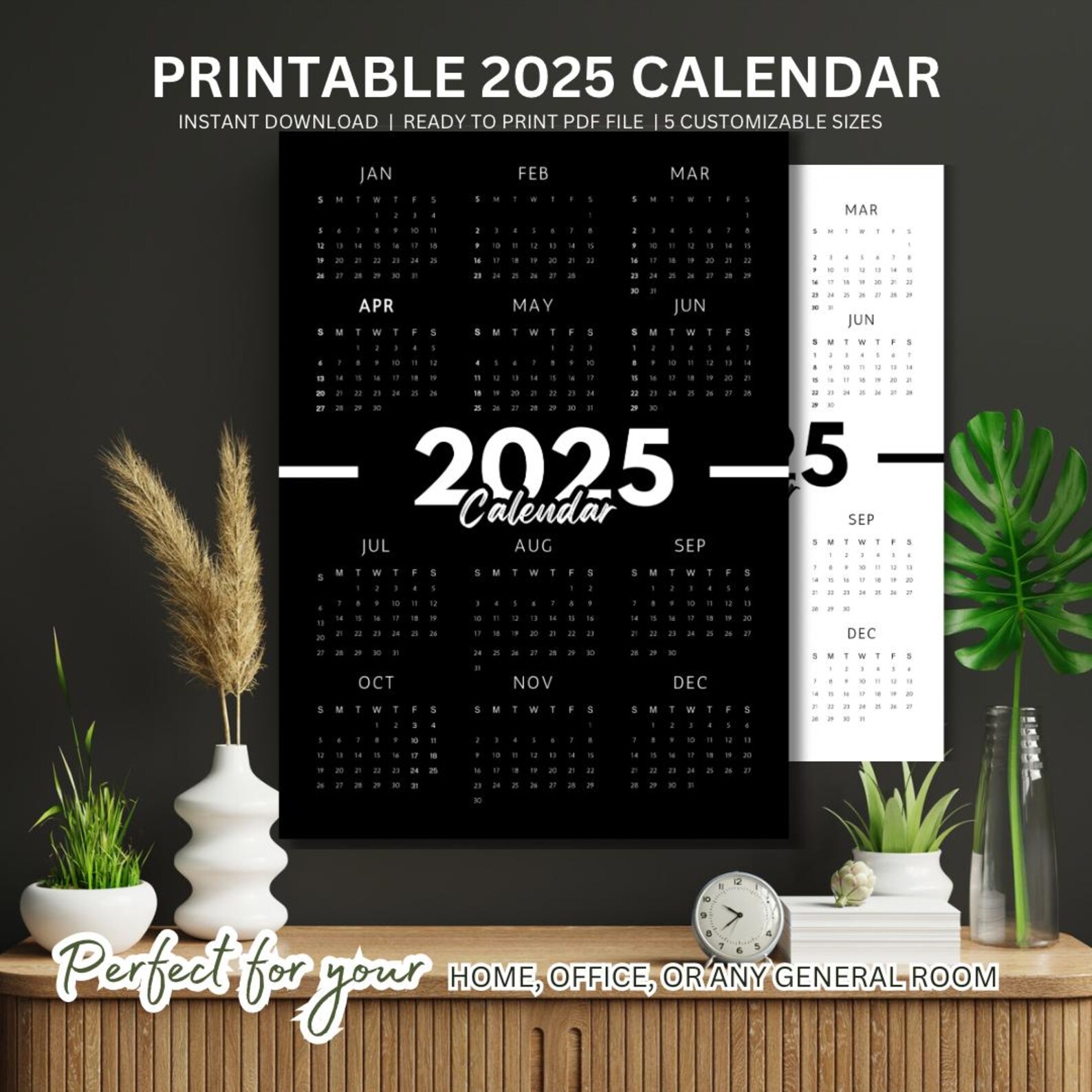 PRINTABLE 2025 CALENDAR : Premium Black and Classy White Potrait Layout ...