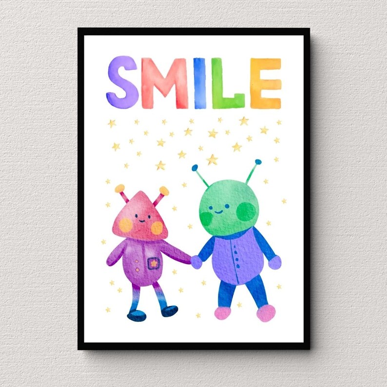 Smile Printable, Happy Alien, Kids Rooms Decor, Nursery Wall Art, Space ...