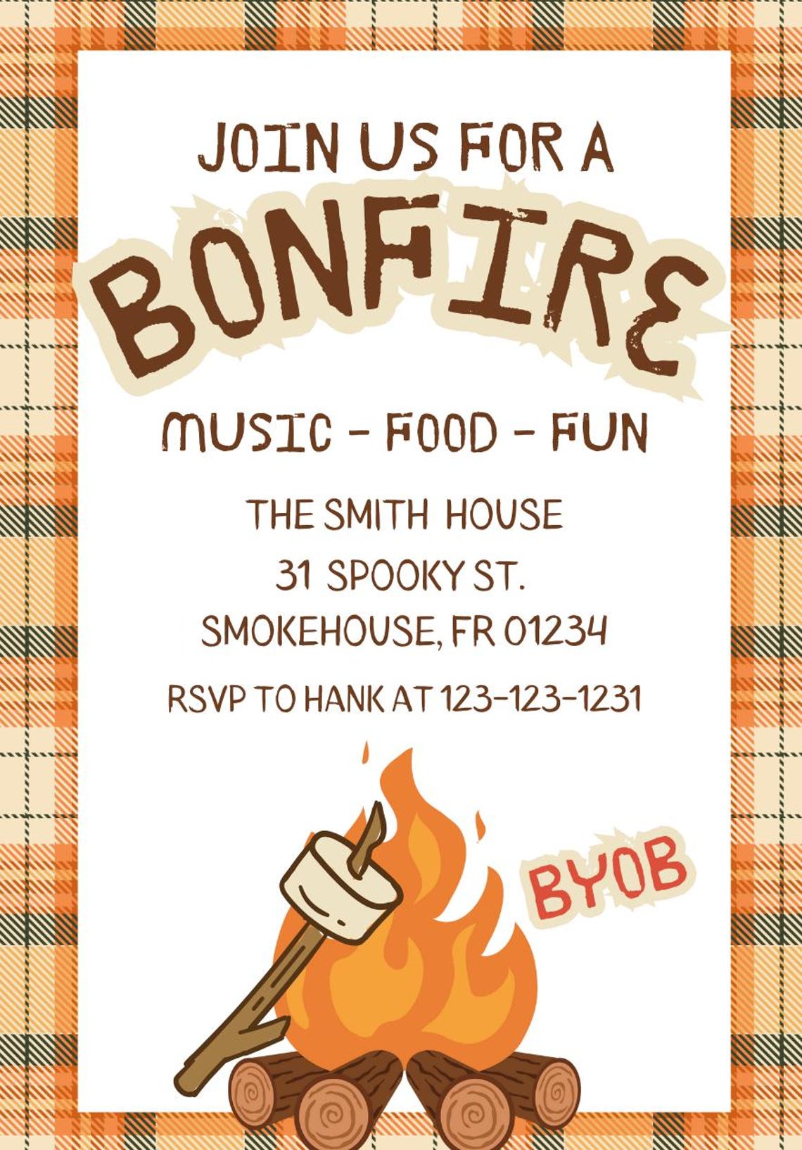 Bonfire Invitation Editable Campfire Night Invite Template - Etsy