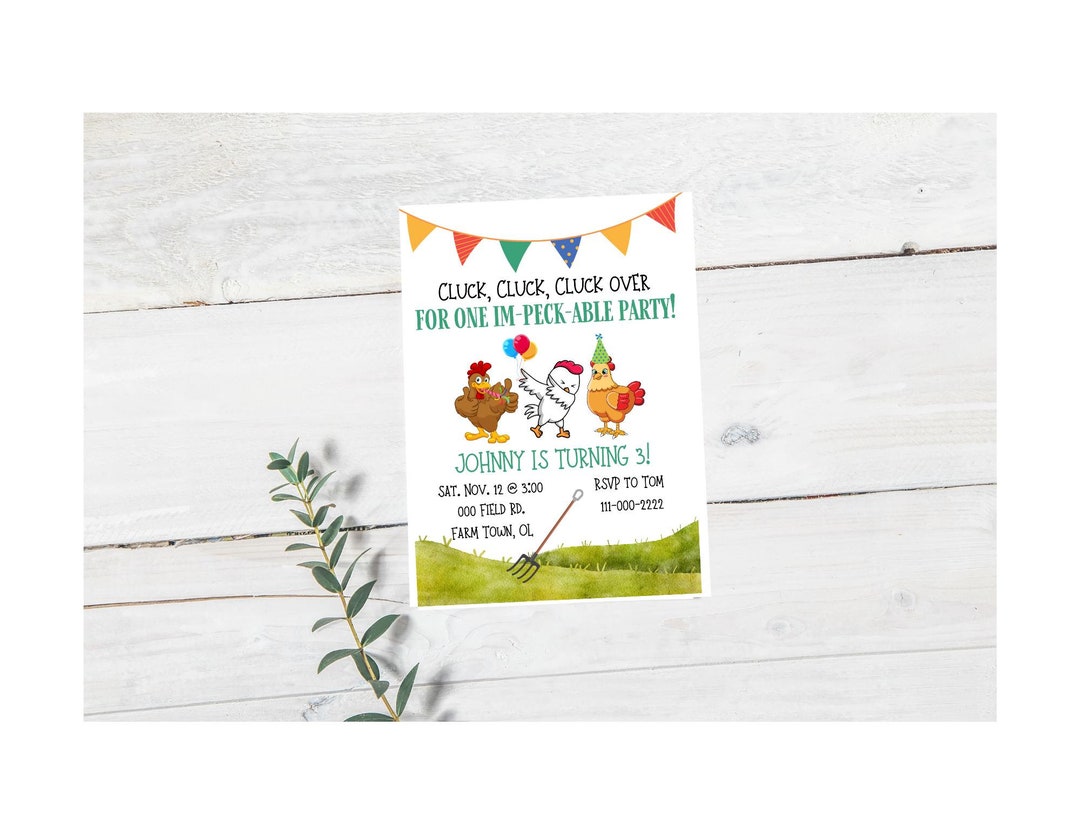 Birthday Invitation Chicken Farm Theme Editable - Etsy
