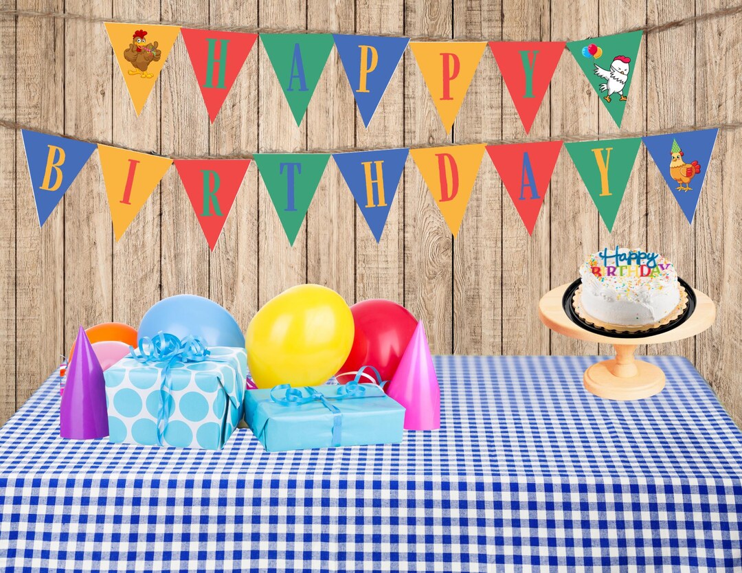 Birthday Banner Chicken Theme Birthday Digital Template Instant ...