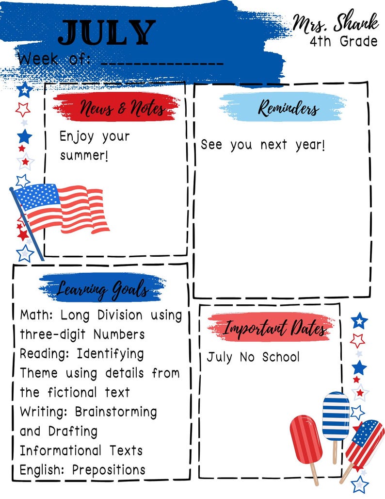 Classroom Weekly Newsletter Editable Monthly Themes - Etsy