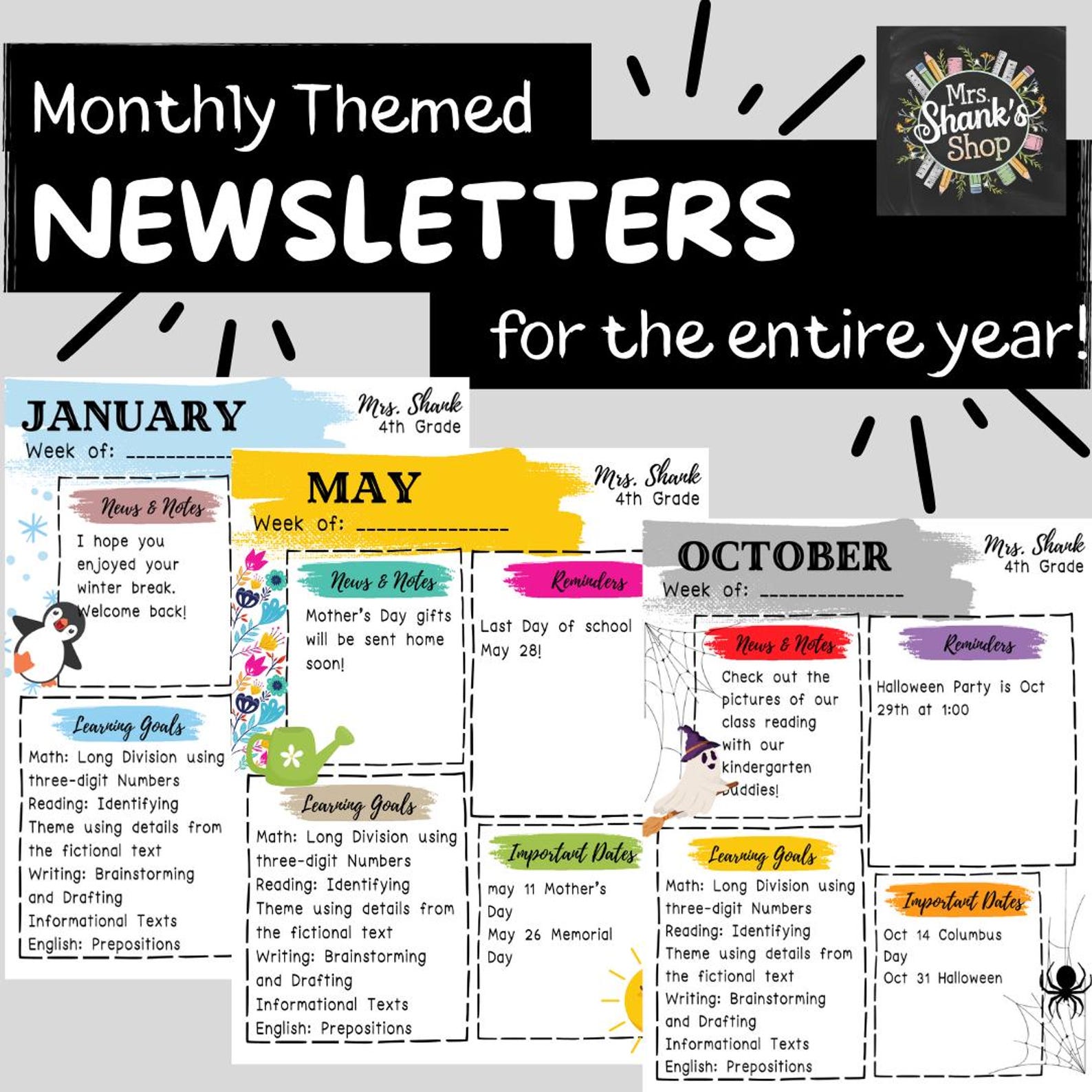 Classroom Weekly Newsletter Editable Monthly Themes - Etsy