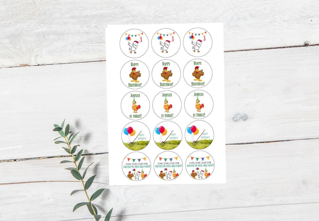 Birthday Cupcake Toppers Chicken Farm Theme Editable Printable Digital ...