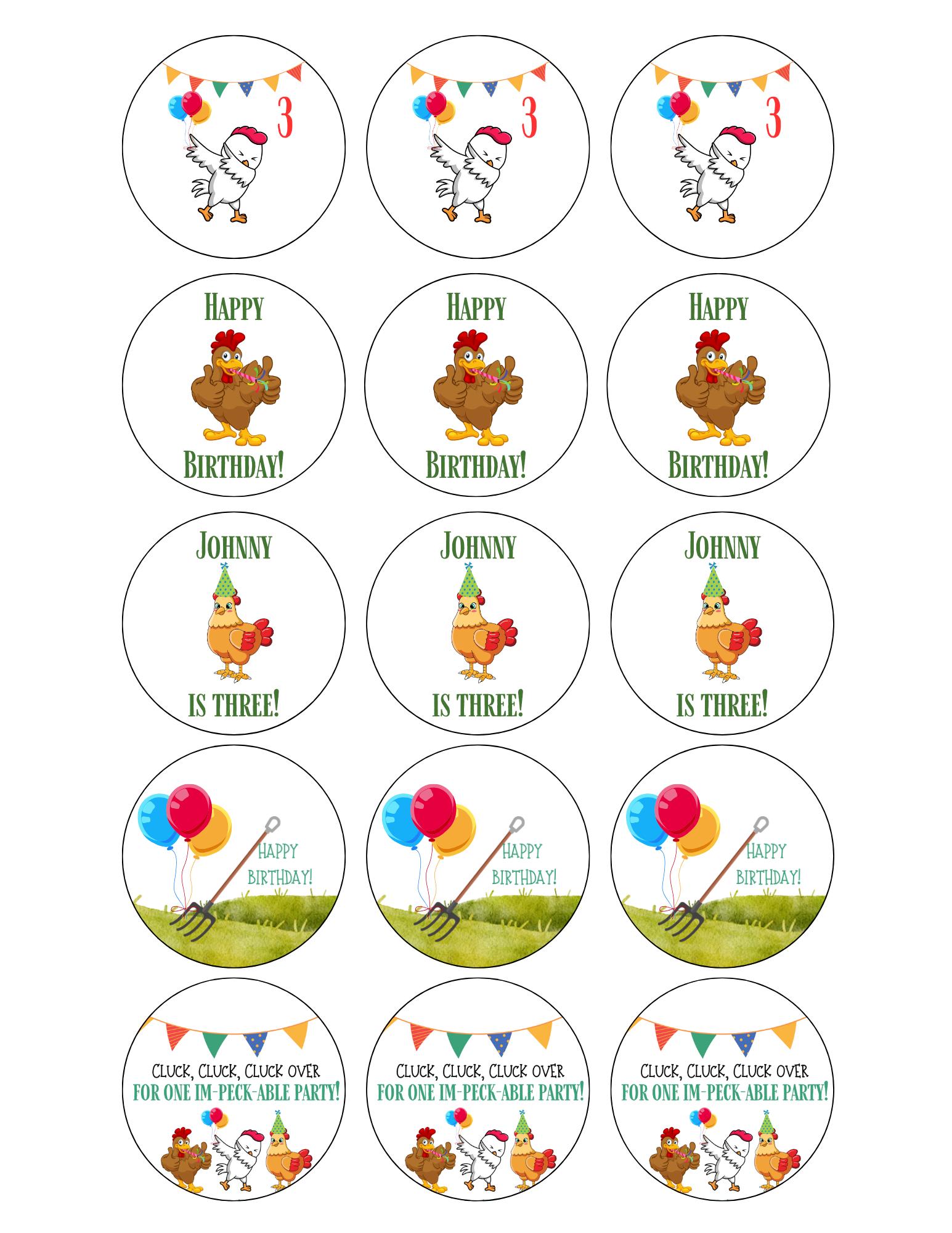 Birthday Cupcake Toppers Chicken Farm Theme Editable Printable Digital ...