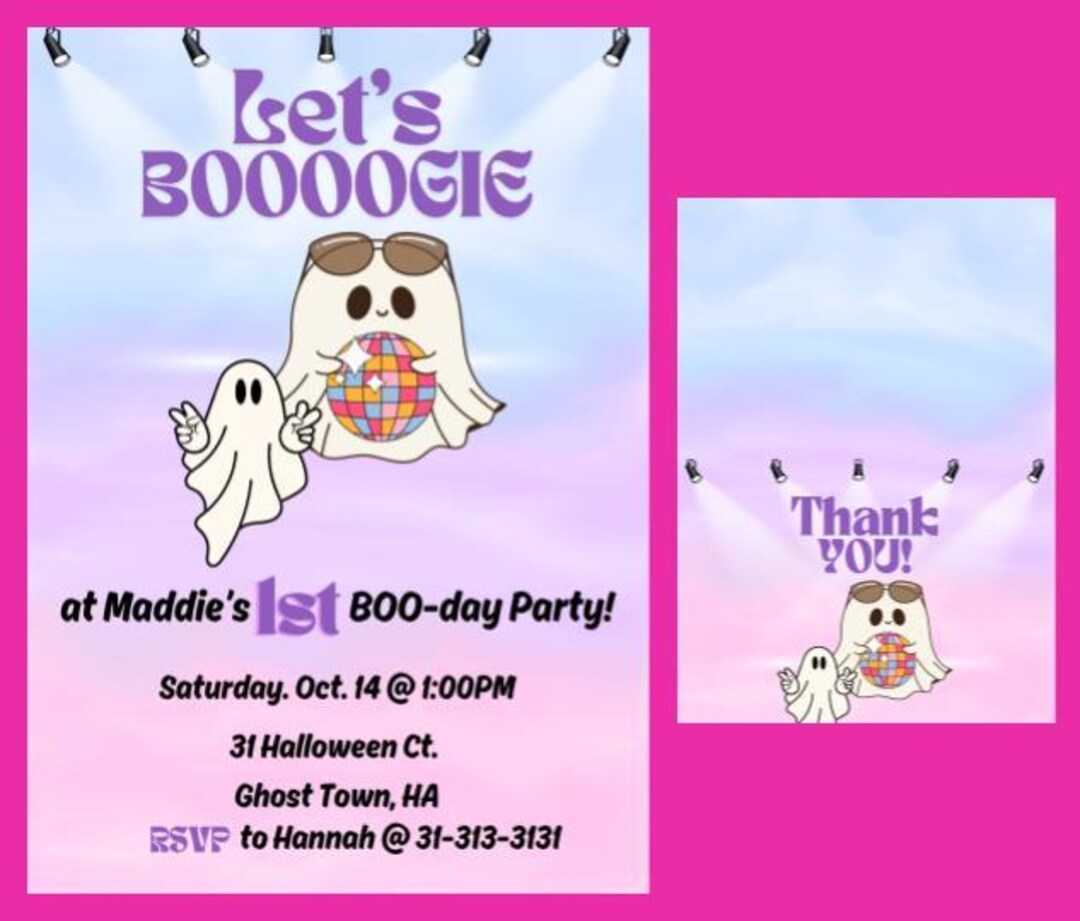 Let's Boogie Ghost First Birthday Invitation and Thank You Card ...