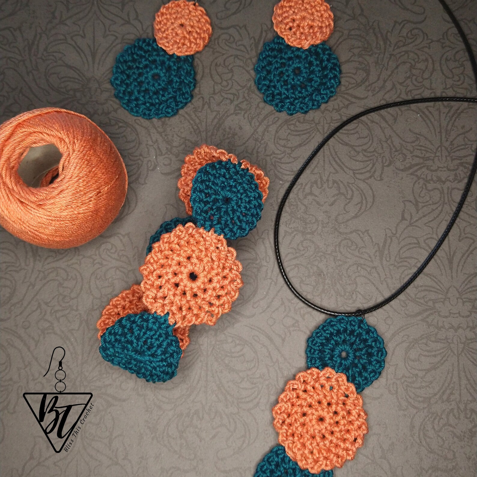 Morgana Jewelry PDF Pattern: Crochet Earrings, Bracelet, Pendant ...