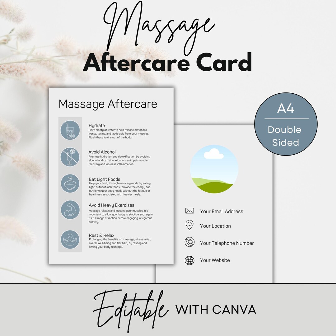Massage Therapy Aftercare Template, Editable Massage Aftercare, Massage ...