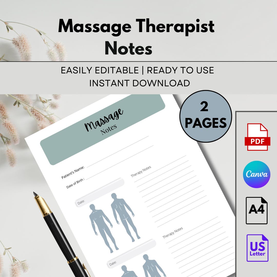 Massage Therapy Notes | Therapy Notes | SOAP Notes | Editable Therapy ...