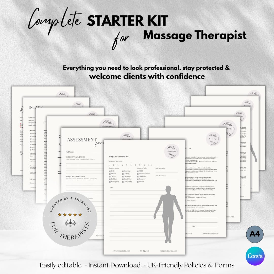 Massage Therapist Business Template Bundle, Editable Canva Templates ...