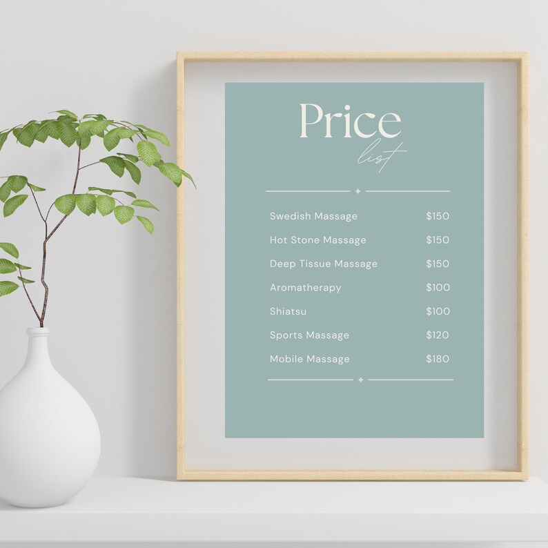 Massage Therapy Price List Template: Editable in Canva (digital ...