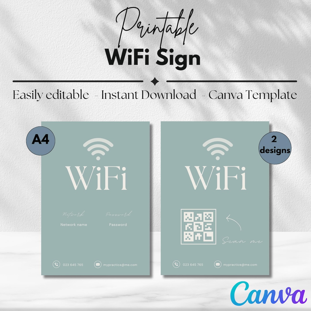Editable Wifi Sign Template: Printable QR Code (canva) - Etsy