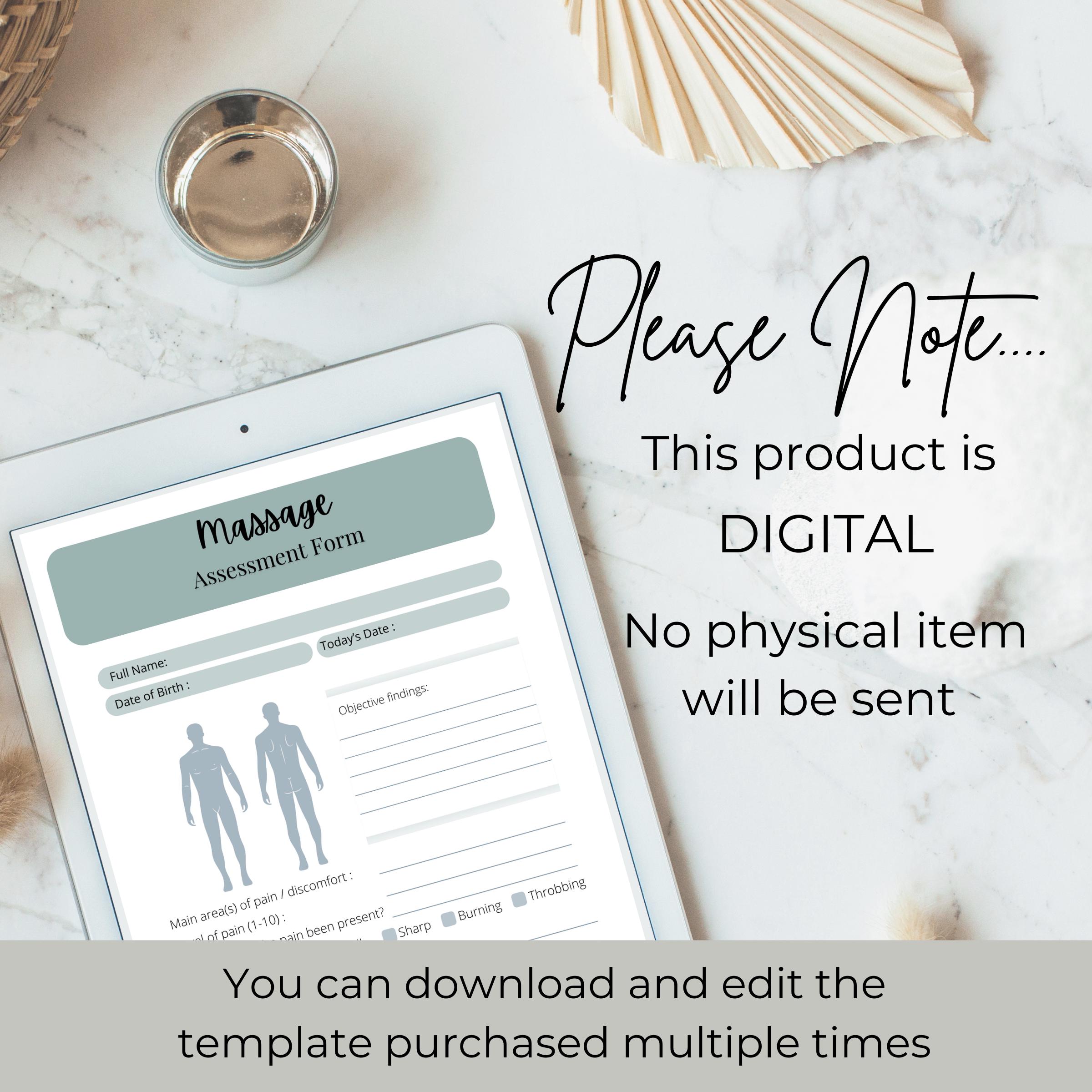 Massage Assessment Form Template: Editable Therapist Forms (canva PDF ...