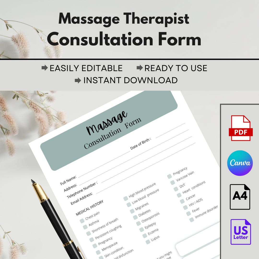 Consultation Form Template, Massage Therapy Forms, Massage Therapy ...